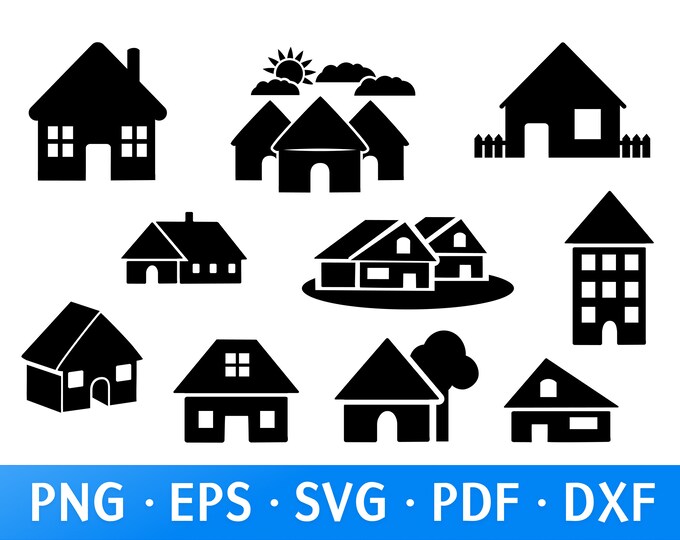 Buntes Haus SVG Bundle, buntes Haus Clipart, Handgezeichnetes Haus ...