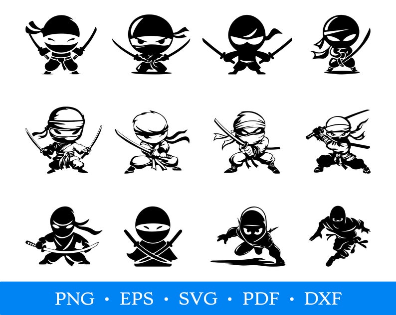 Ninja SVG, Cute Ninja PNG, Ninja Kids Cut Files Bundle, Ninja Clipart ...