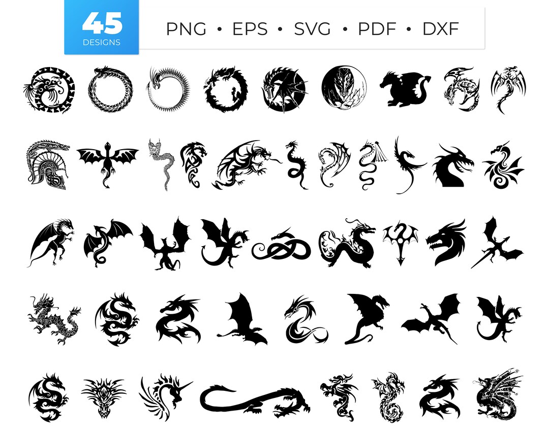 Dragon SVG Bundle, Bearded Dragon Svg, Dragon Cut Files, Chinese Dragon ...