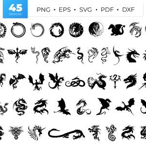 Dragon SVG Bundle, Bearded Dragon Svg, Dragon Cut Files, Chinese Dragon ...
