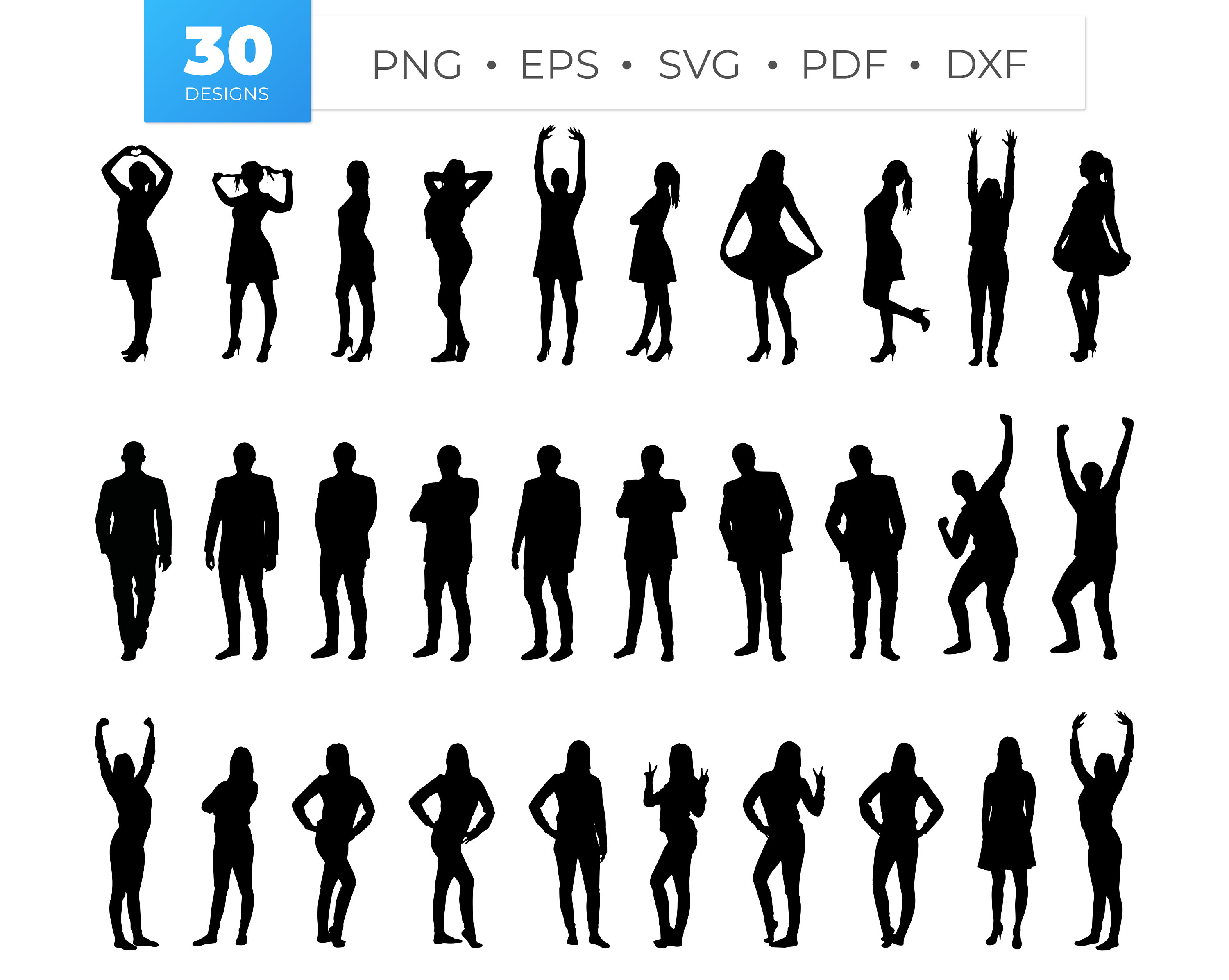 People Silhouettes SVG Bundle: Business & Active Figures (30 Designs ...