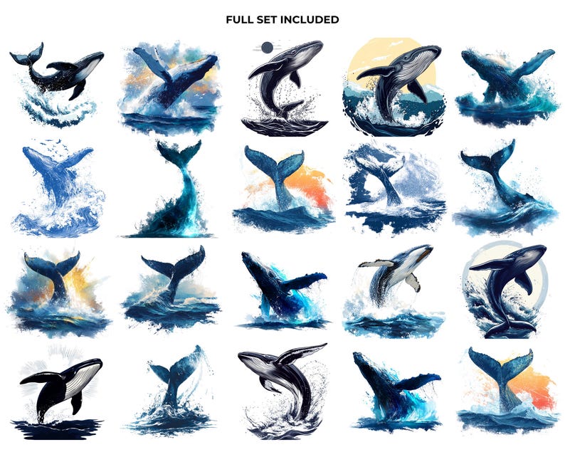 Whale PNG Clipart, Ocean Animals Clip Art Set, Printable Marine Life ...