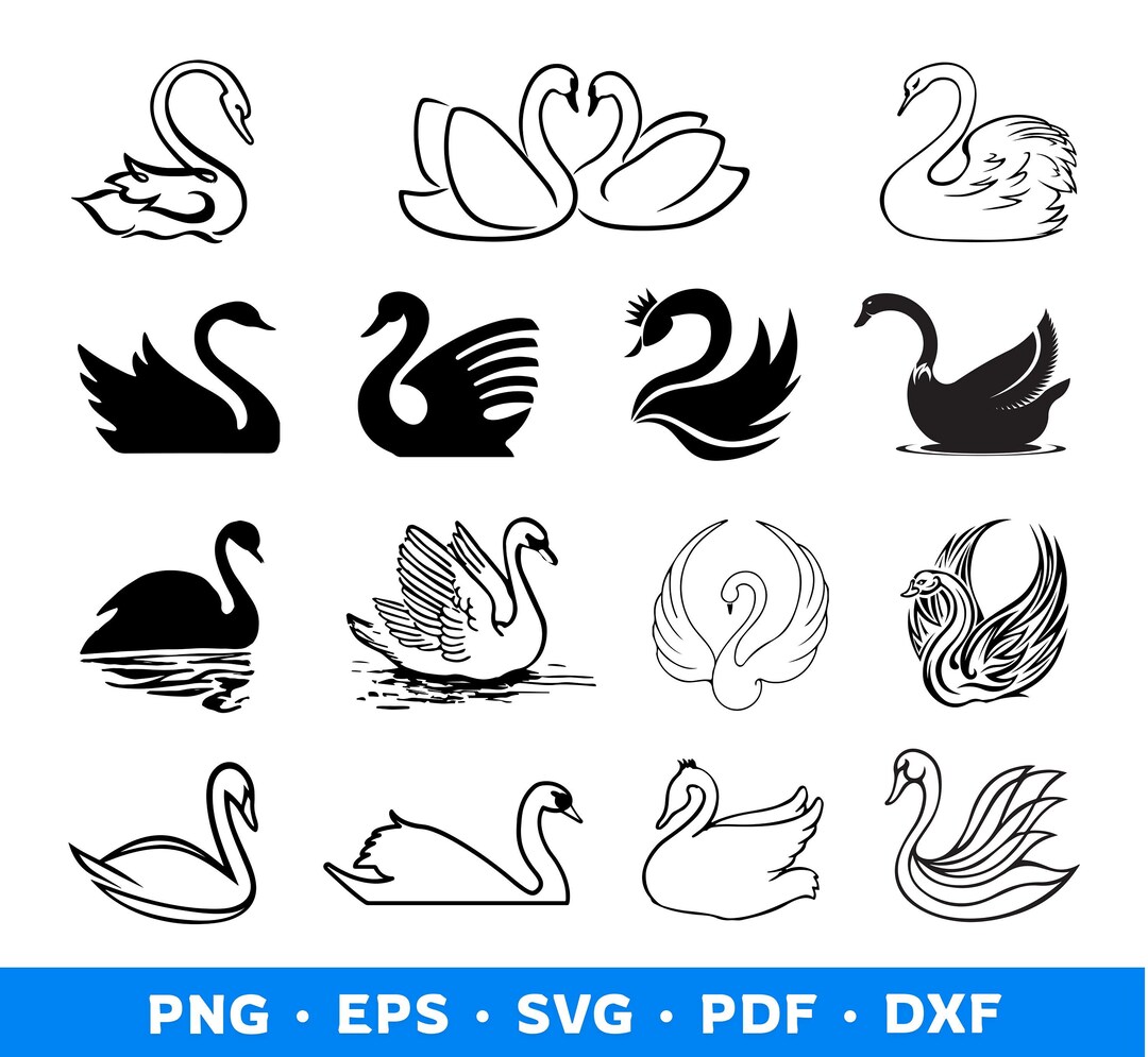Black Swan SVG Set, Swan Monogram Bundle, Swan Cut Files for Cricut, Swan Silhouette Svg, Hand ...