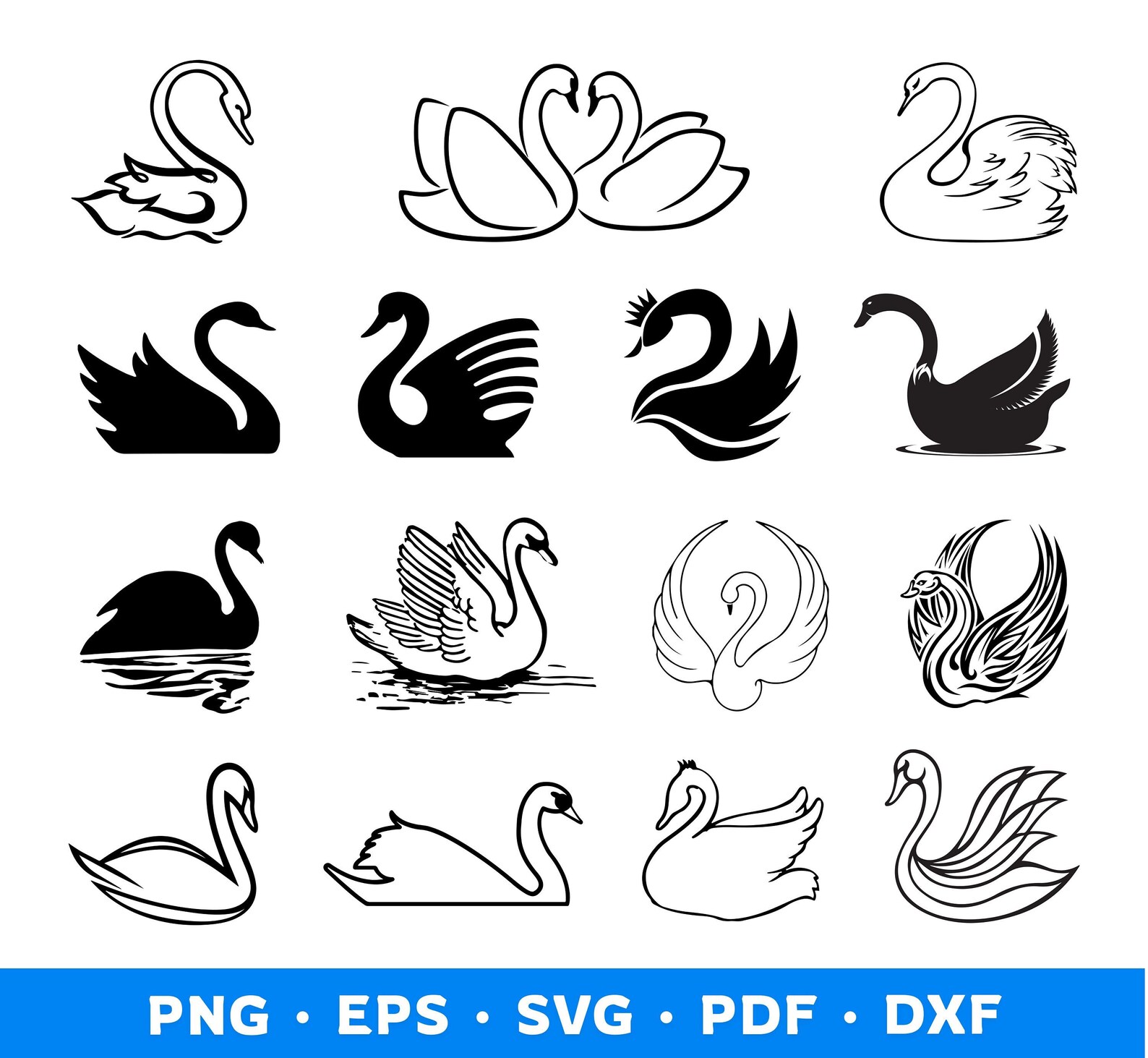 Swan Svg & Png, Hand-drawn Swan Clipart, Swan Monogram Vector Image ...