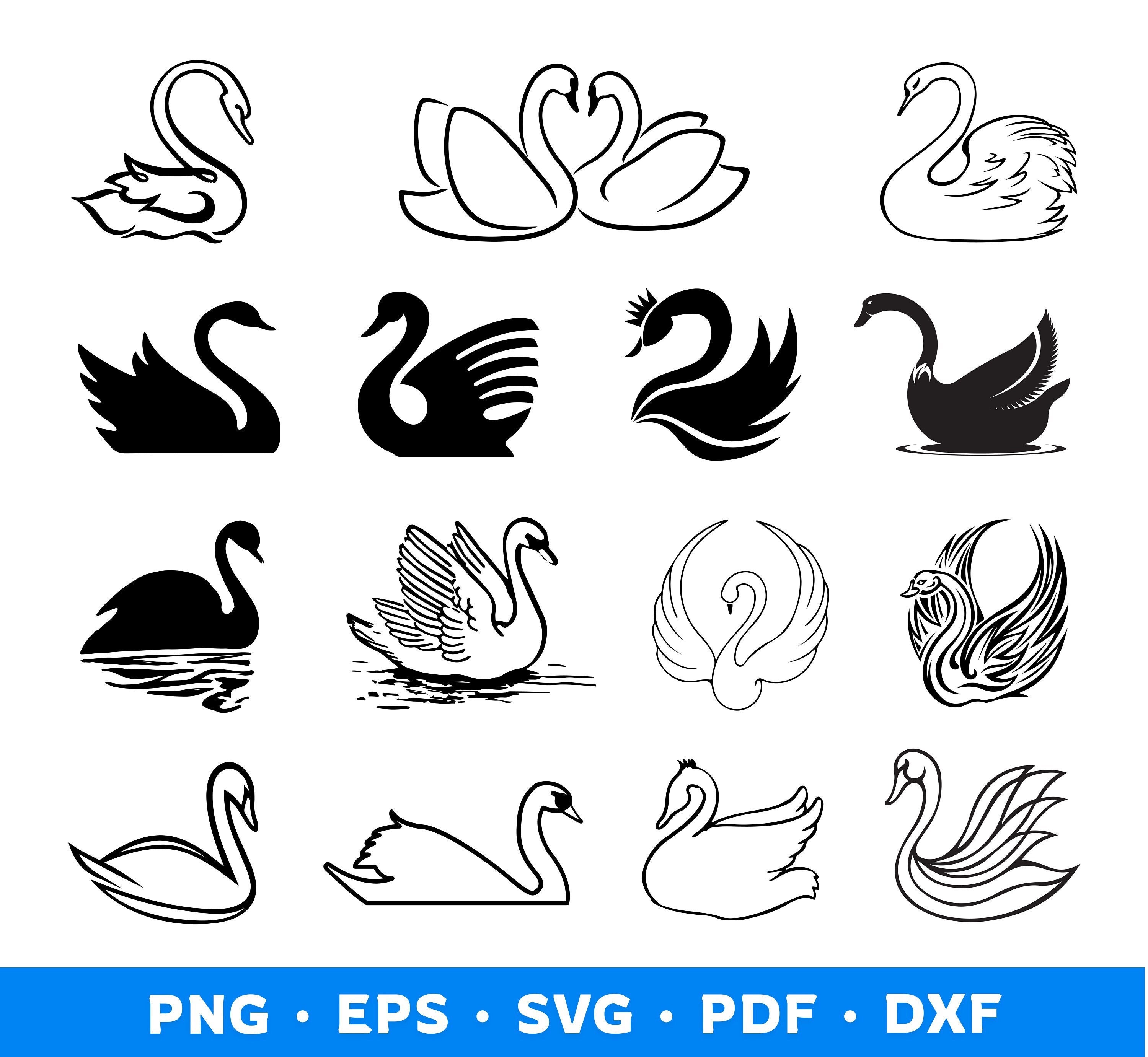 Black Swan SVG Set, Swan Monogram Bundle, Swan Cut Files for Cricut, Swan Silhouette Svg, Hand ...