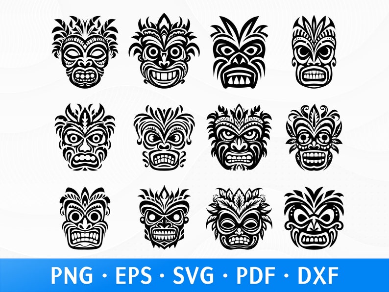 Tiki Mask SVG Bundle, Tribal Mask Svg Cut Files, Tiki Head Clipart ...
