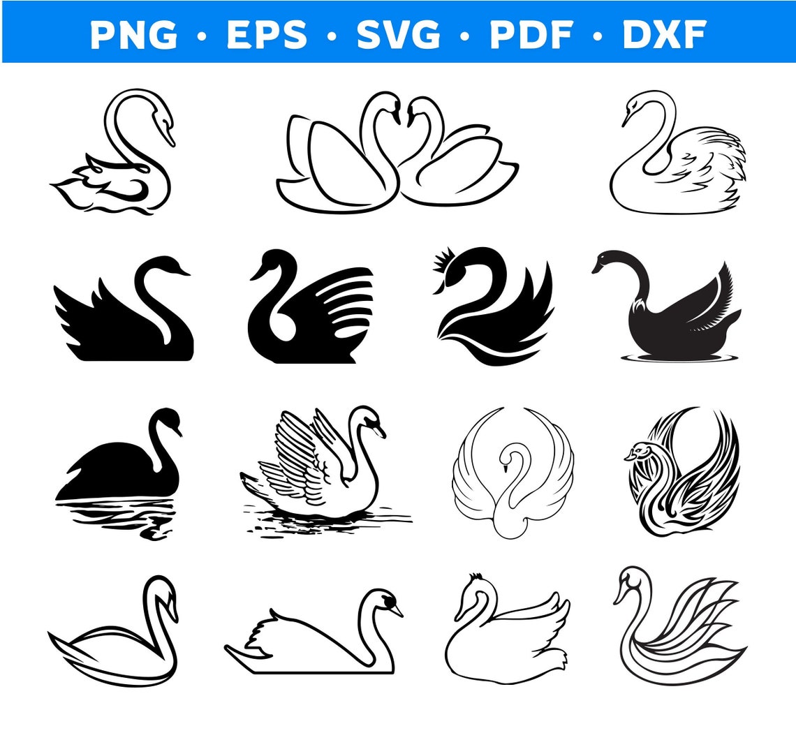 Black Swan SVG Set, Swan Monogram Bundle, Swan Cut Files for Cricut, Swan Silhouette Svg, Hand ...