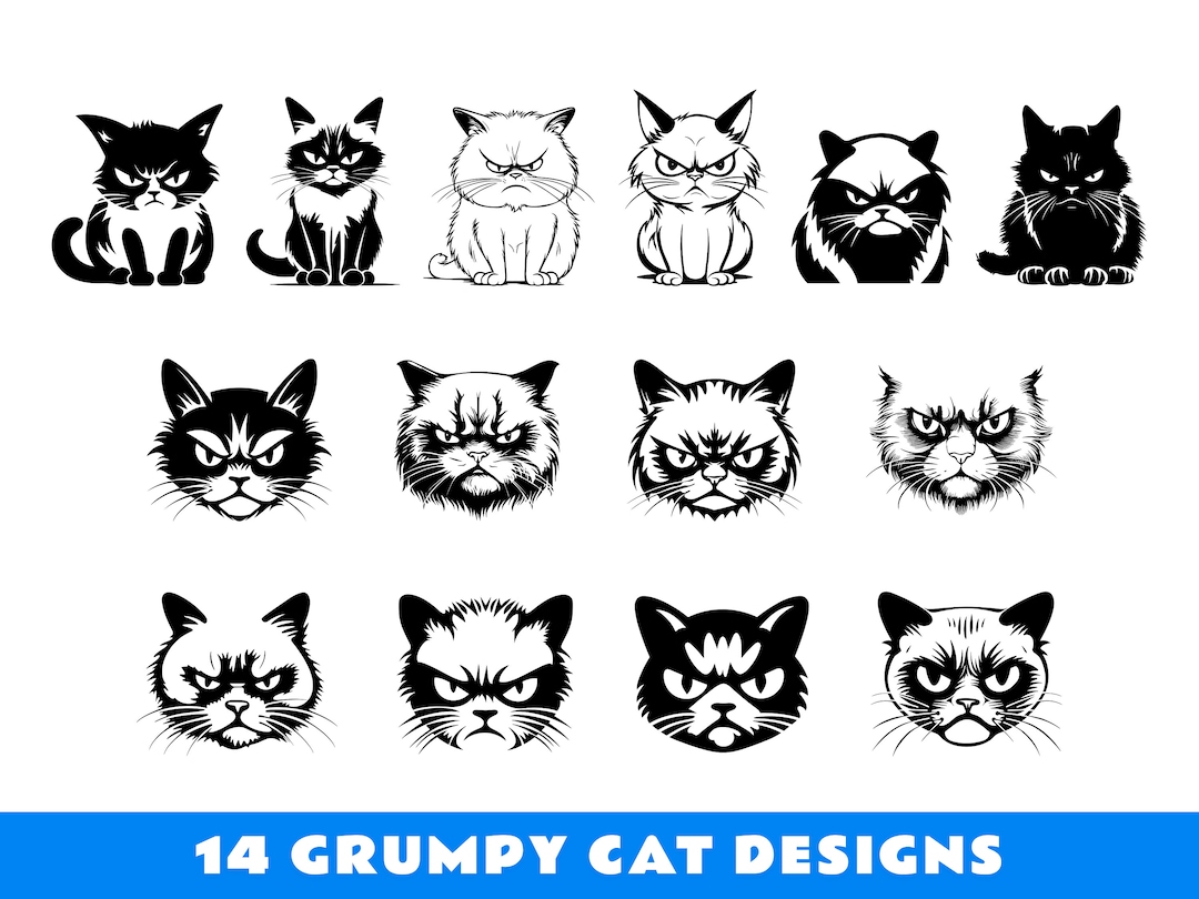 Grumpy Cat SVG Files, Cat Clipart, Cat Art Print, Cute Cat Decal, Angry ...
