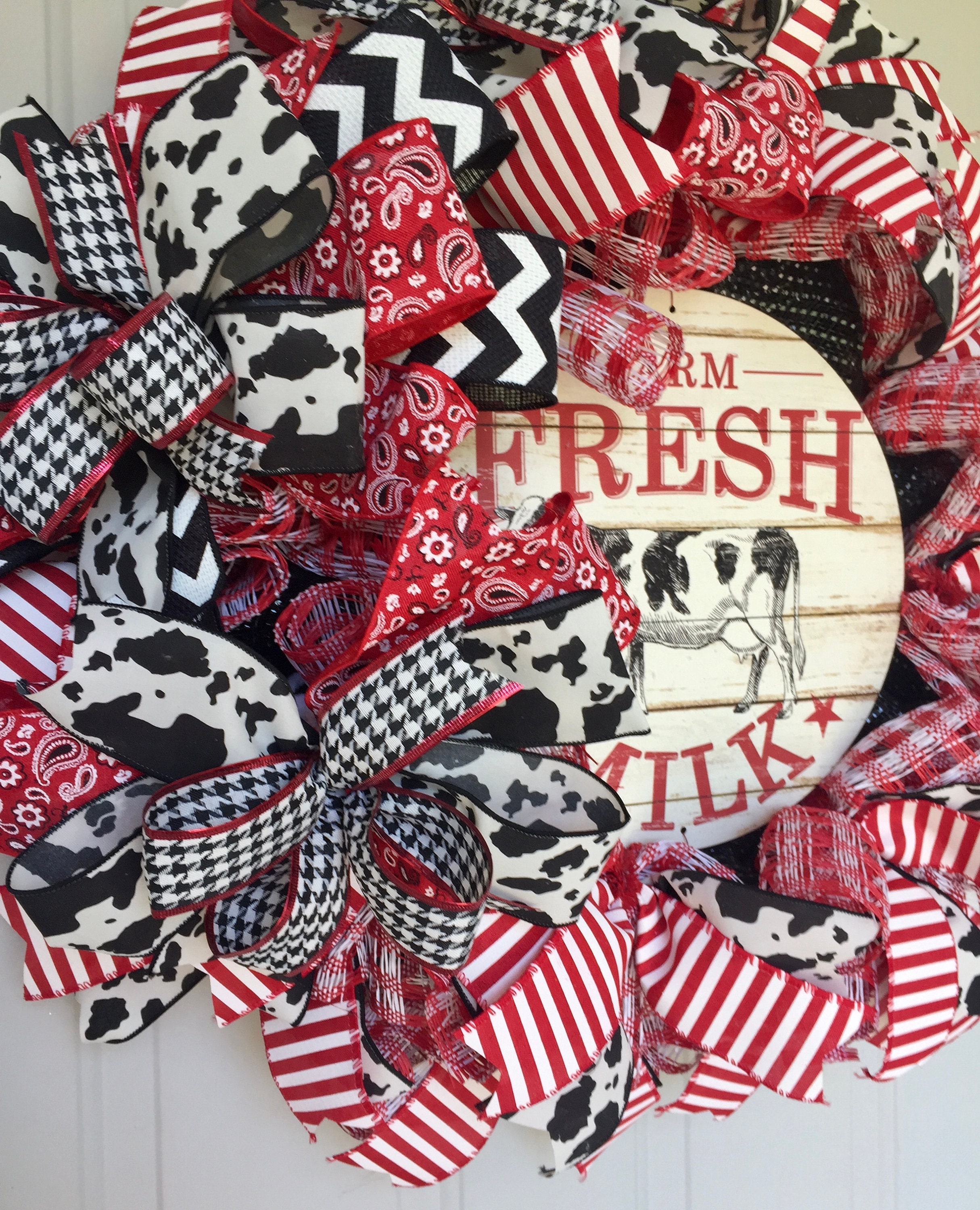 Farmhouse Wreath, Cow Door Decor, Country Wreath, Cow Wreath, Kitchen ...