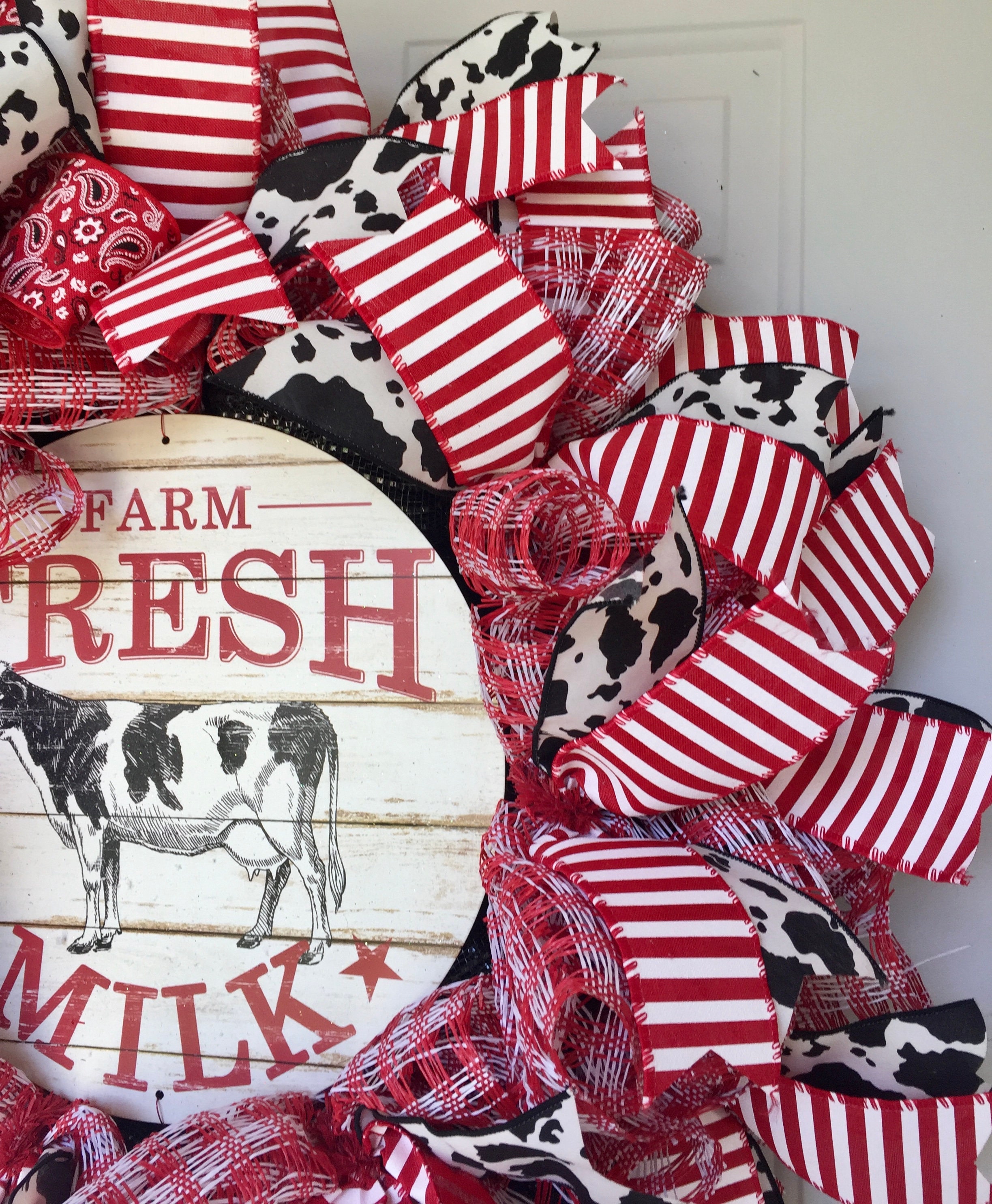 Farmhouse Wreath, Cow Door Decor, Country Wreath, Cow Wreath, Kitchen ...