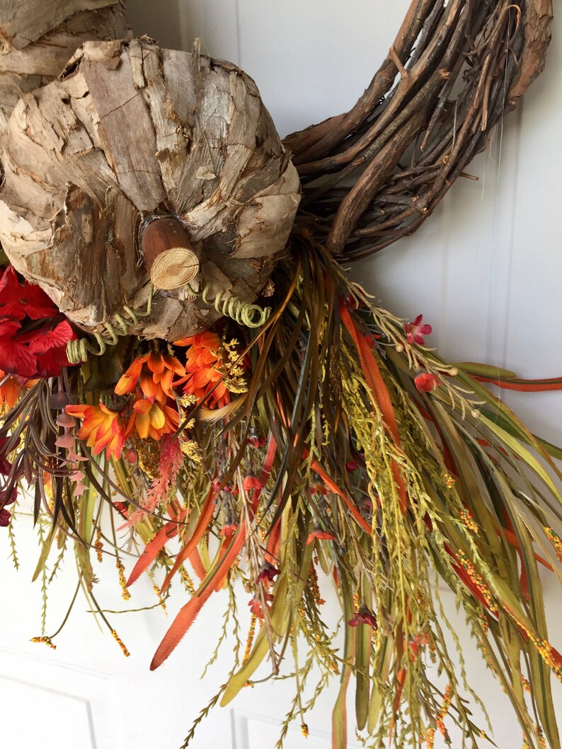 Fall Grapevine Wreath Rustic Pumpkin Door Decor Autumn - Etsy