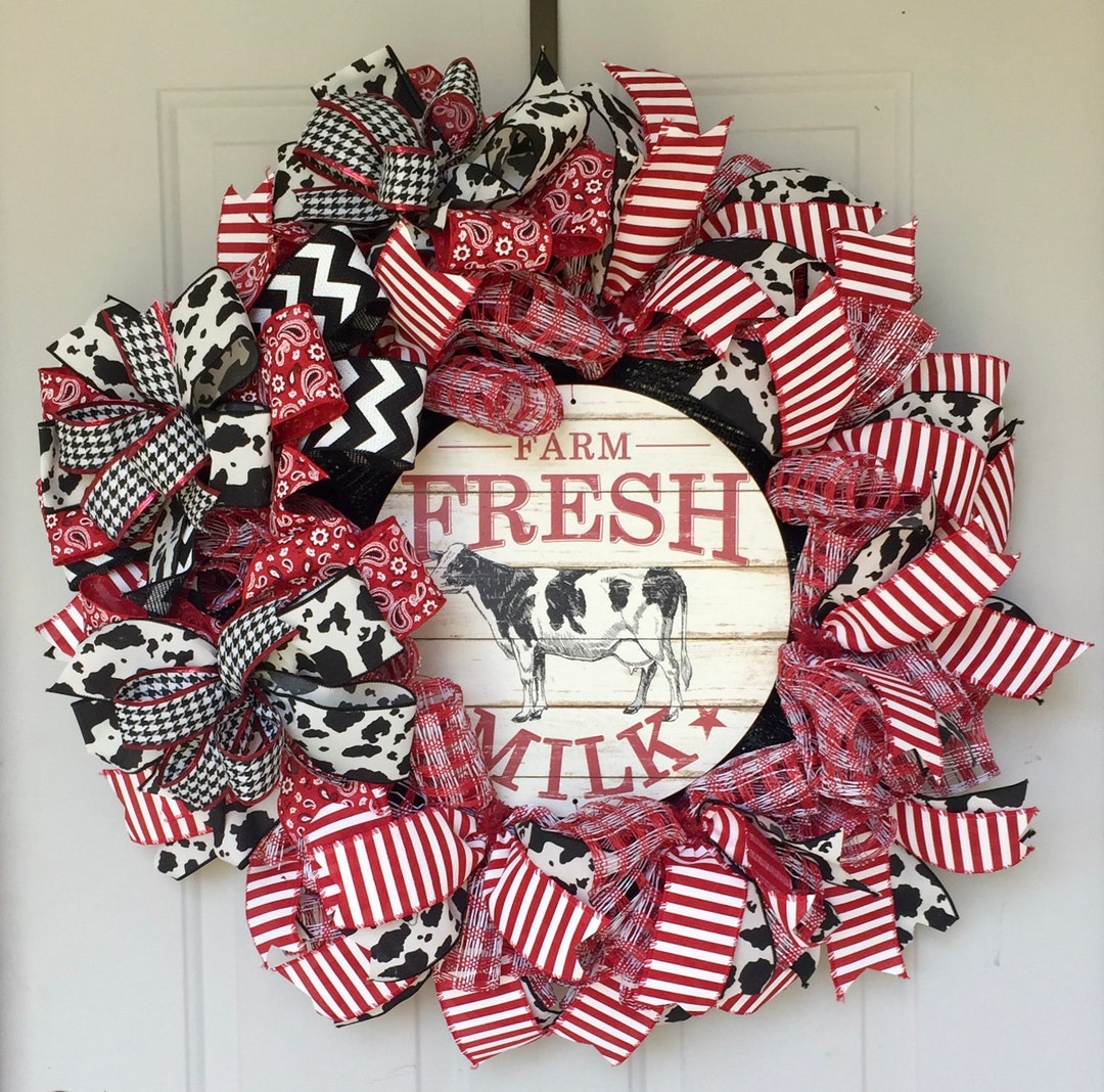 Farmhouse Wreath, Cow Door Decor, Country Wreath, Cow Wreath, Kitchen ...