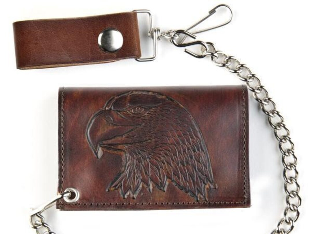 Leather Tri-fold Chain Wallet - Etsy