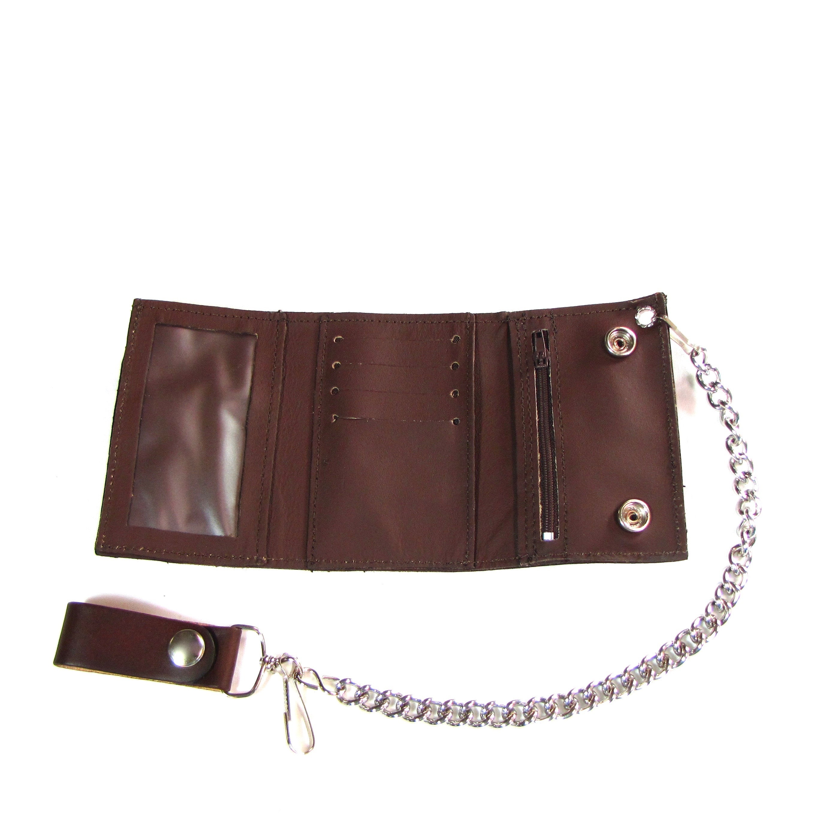 Leather Tri-fold Chain Wallet - Etsy
