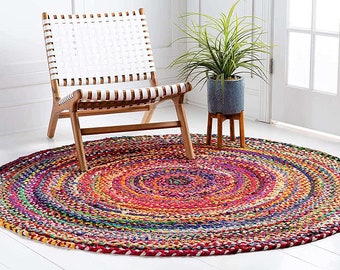 Braided Flatweave Cotton Round Chindi Rug - Etsy