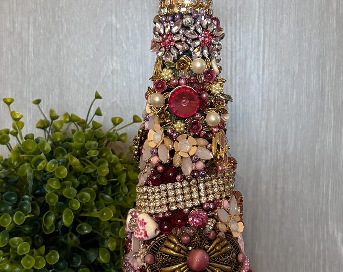 Jewelry Tree, Jeweled Pink, Tree, Unique Gift, Vintage, Shabby Chic ...