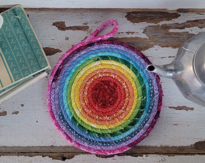 Fabric Scrap Trivet - {joyful} - Colorful Rope Trivet, Wrapped Rope ...