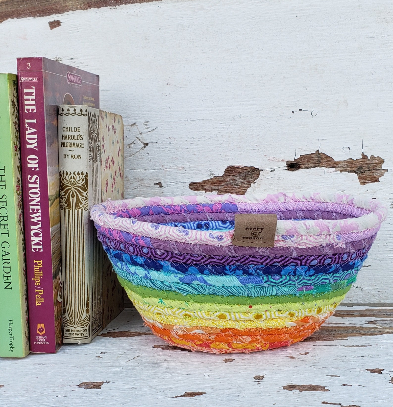 Fabric Scrap Bowl springtime Rainbow Rope Bowl Large | Etsy