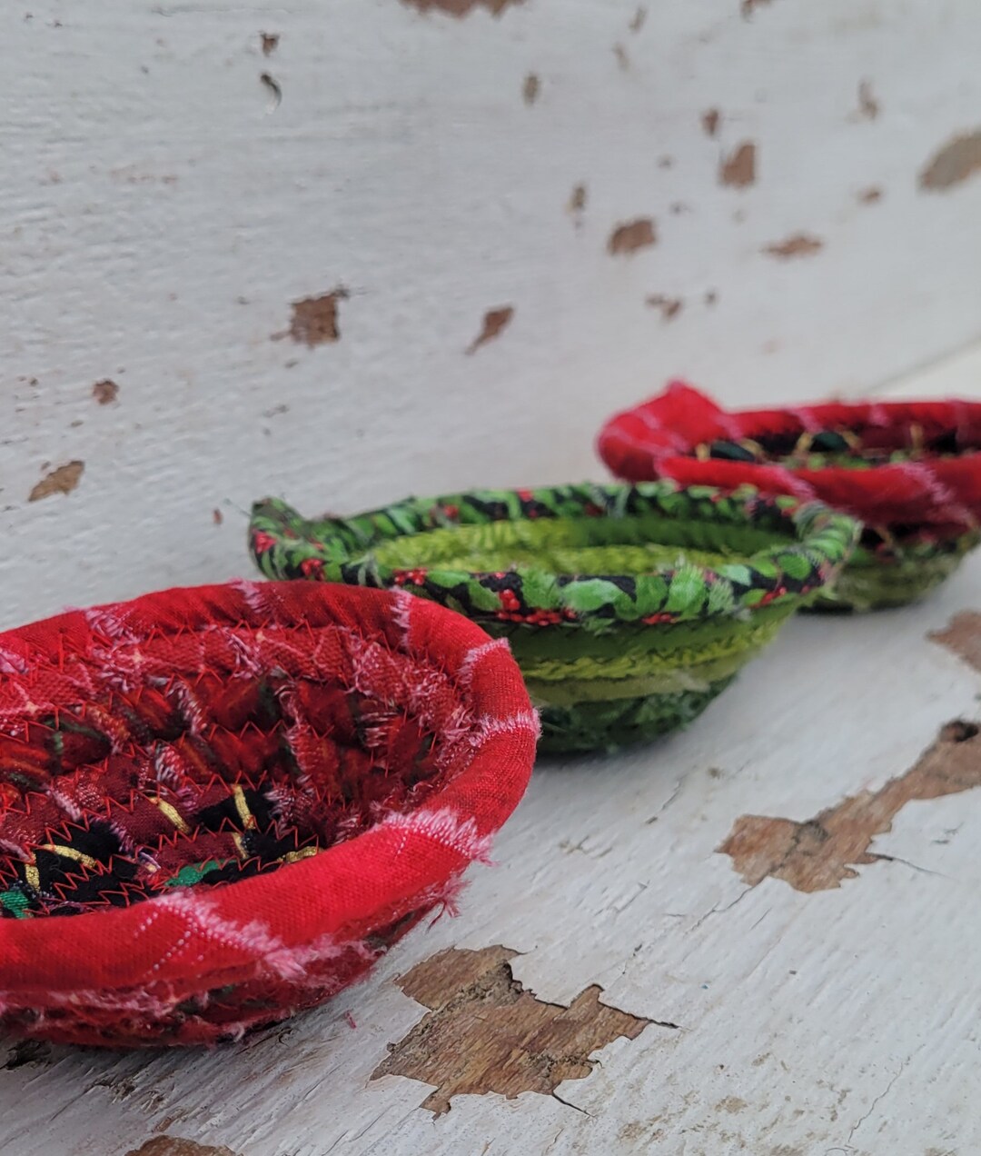 Fabric Scrap Bowls - {christmas} - Rope Bowl, Tiny Bowl, Trinket Dish ...