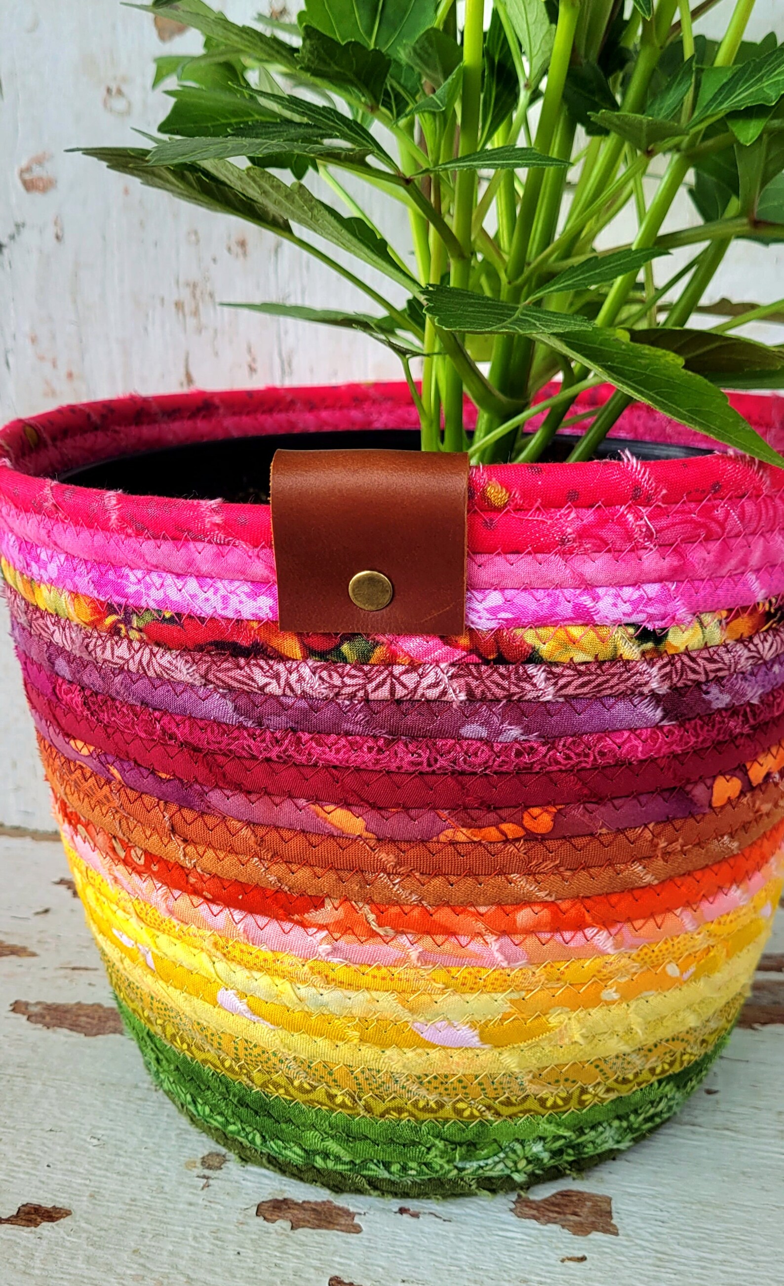 Fabric Scrap Bucket zinnia Plant Pot Cover Fabric Rope - Etsy