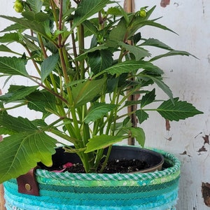 Fabric Scrap Bucket - {seaglass} - Plant Pot Cover, Fabric Rope Bowl ...