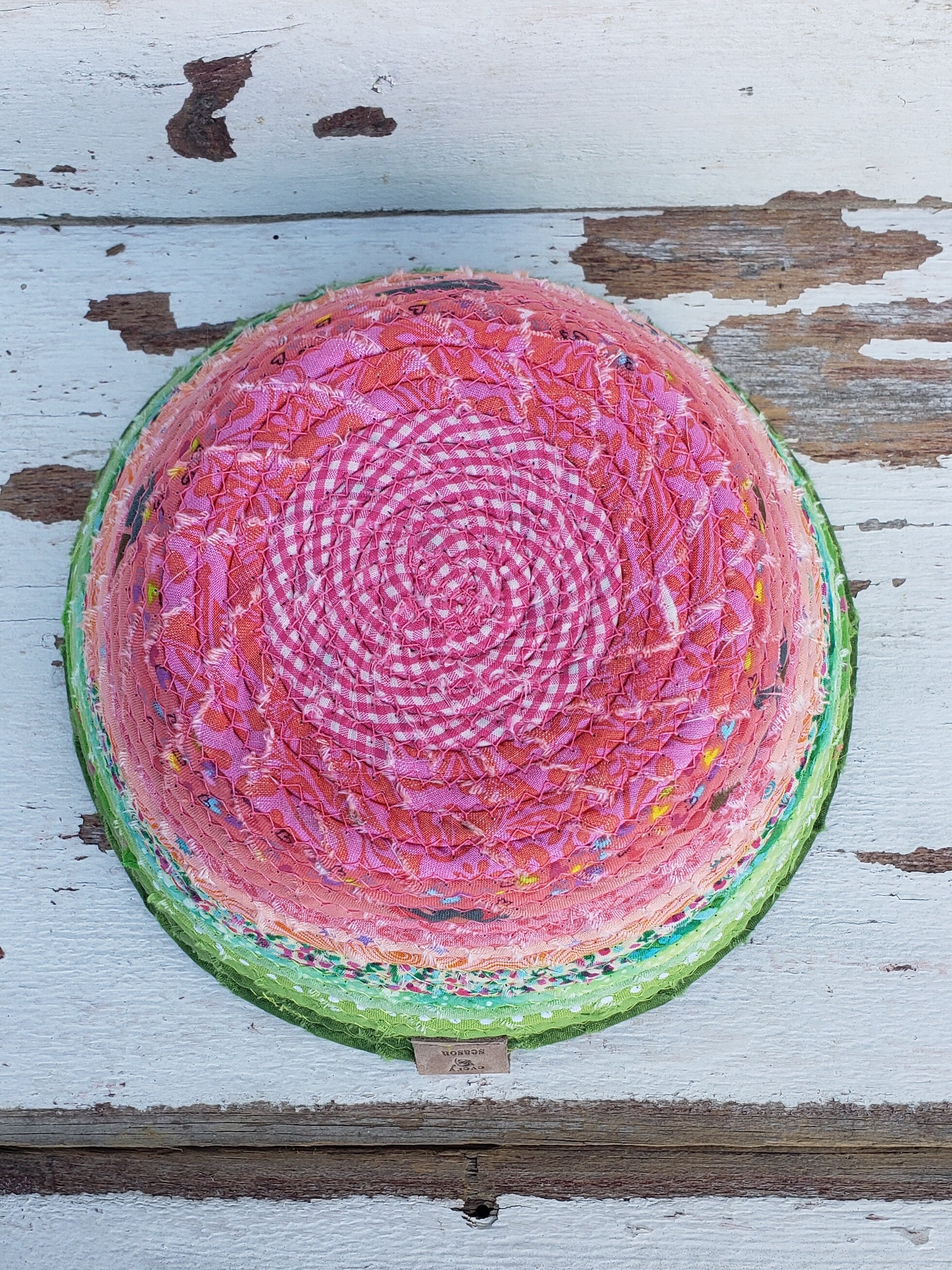 Fabric Scrap Bowl watermelon Colorful Rope Bowl Large - Etsy