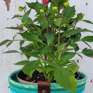 Fabric Scrap Bucket - {seaglass} - Plant Pot Cover, Fabric Rope Bowl ...
