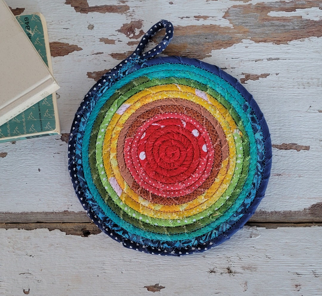 Fabric Scrap Trivet - {summer Picnic} - Colorful Trivet, Rope Trivet ...