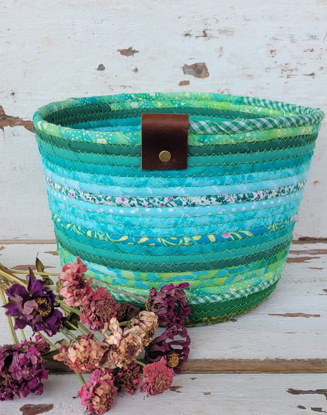 Fabric Scrap Bucket - {seaglass} - Plant Pot Cover, Fabric Rope Bowl ...