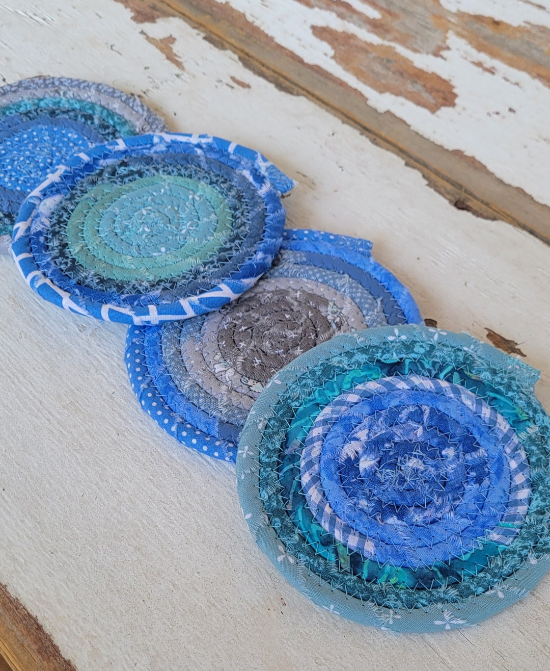 Fabric Scrap Coasters - {caelum} - Coiled Rope Coasters, Set of Four ...