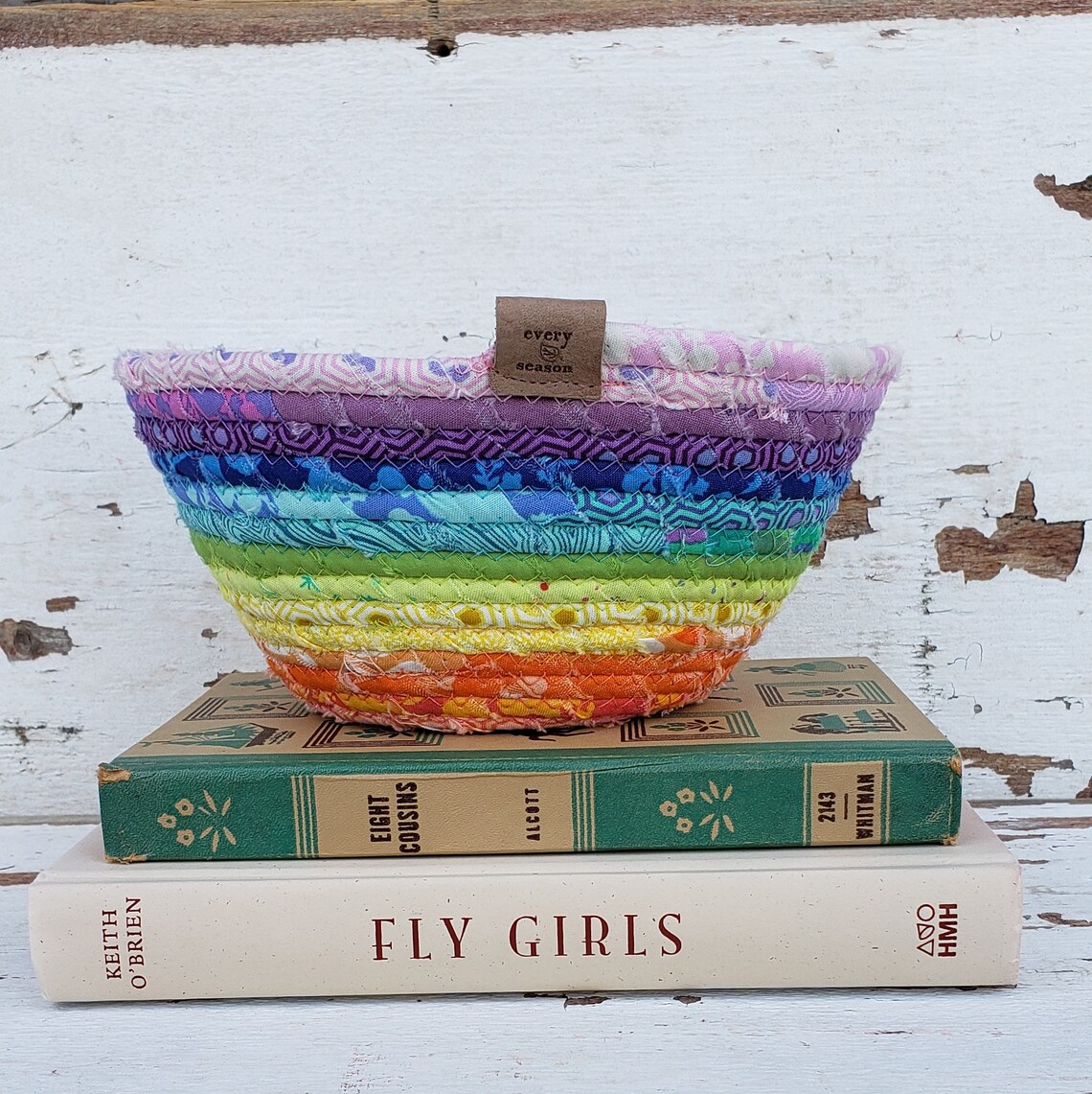 Fabric Scrap Bowl springtime Rainbow Rope Bowl Large | Etsy
