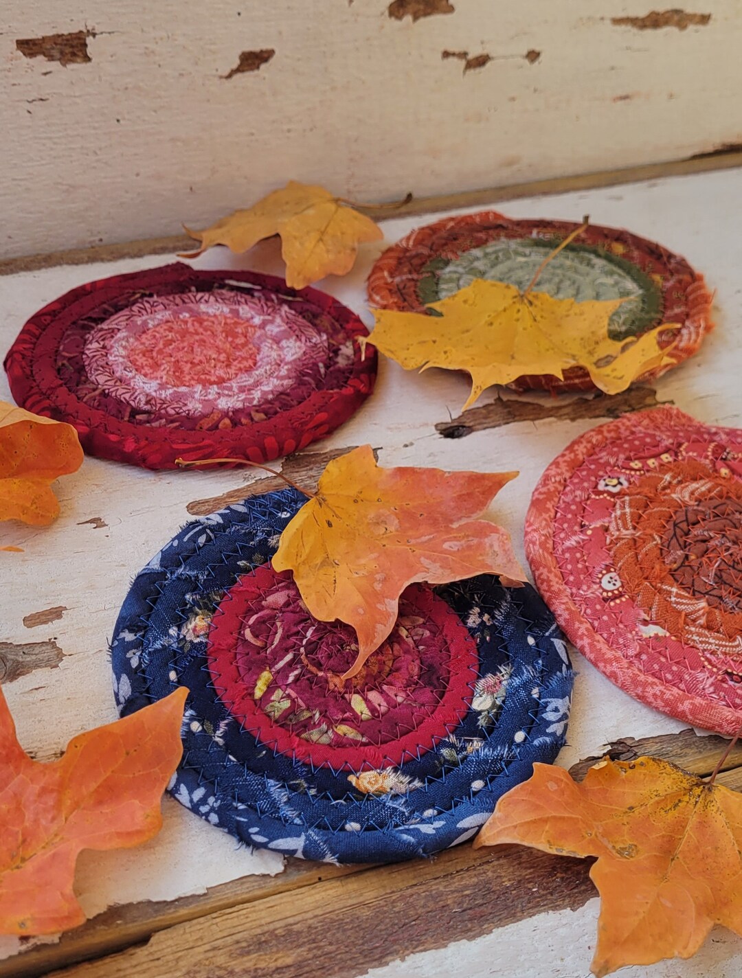 Fabric Scrap Coasters - {victorian} - Coiled Rope Coasters, Set of Four ...