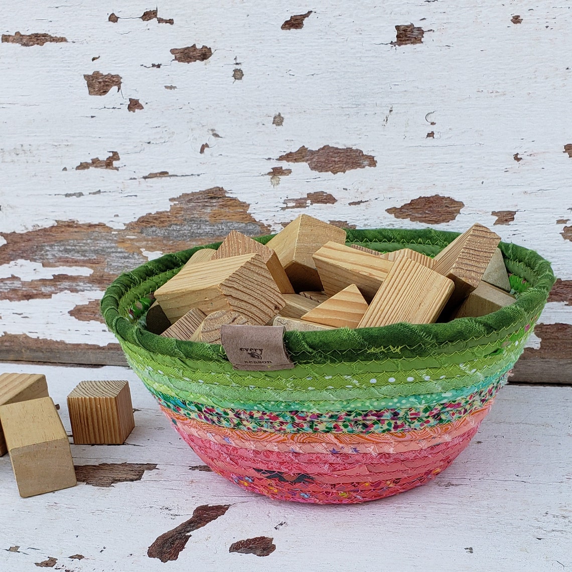 Fabric Scrap Bowl watermelon Colorful Rope Bowl Large - Etsy
