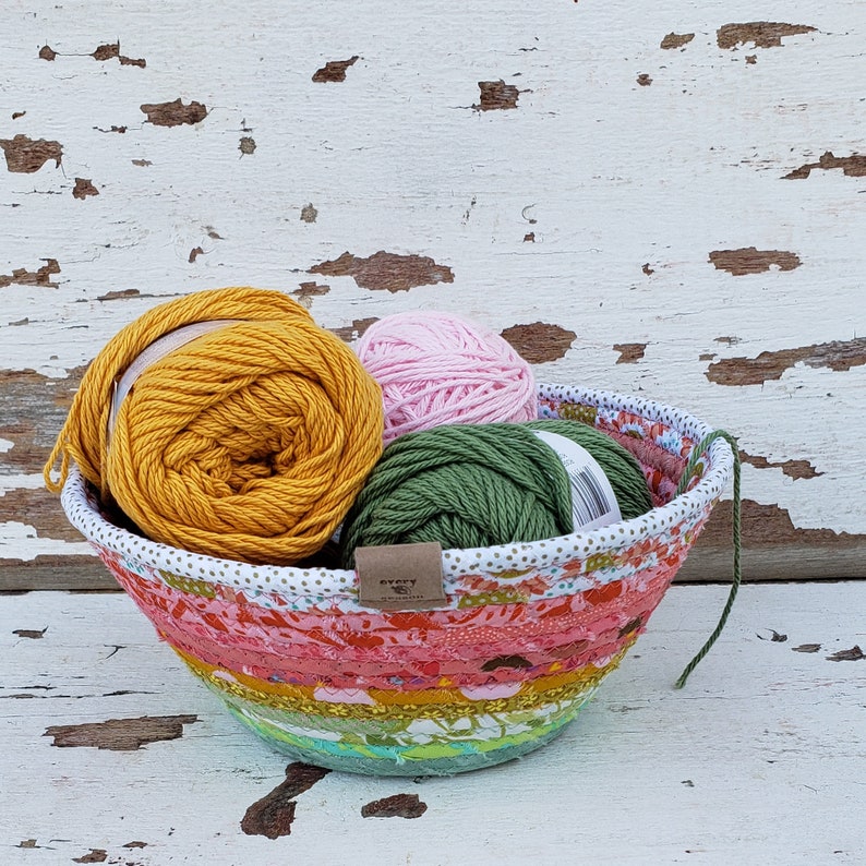 Fabric Scrap Bowl vintage Sunflower Colorful Rope Bowl - Etsy