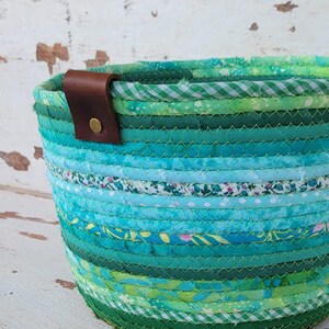 Fabric Scrap Bucket - {seaglass} - Plant Pot Cover, Fabric Rope Bowl ...