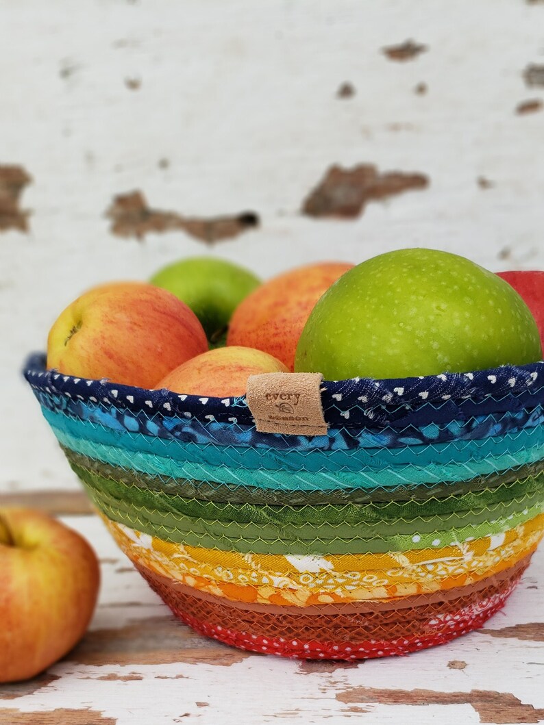 Fabric Scrap Bowl summer Picnic Colorful Rope Bowl - Etsy