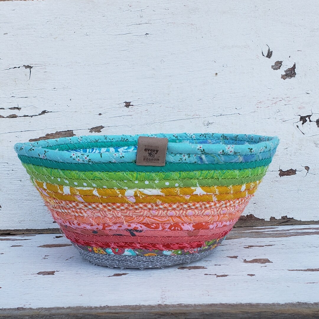 Fabric Scrap Bowl - {fragrant Blossoms} - Colorful Rope Bowl, Large ...