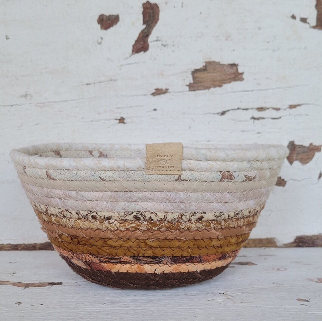 Fabric Scrap Bowl - {hot Cocoa} - Fall Decor, Fall Basket, Coiled Rope ...