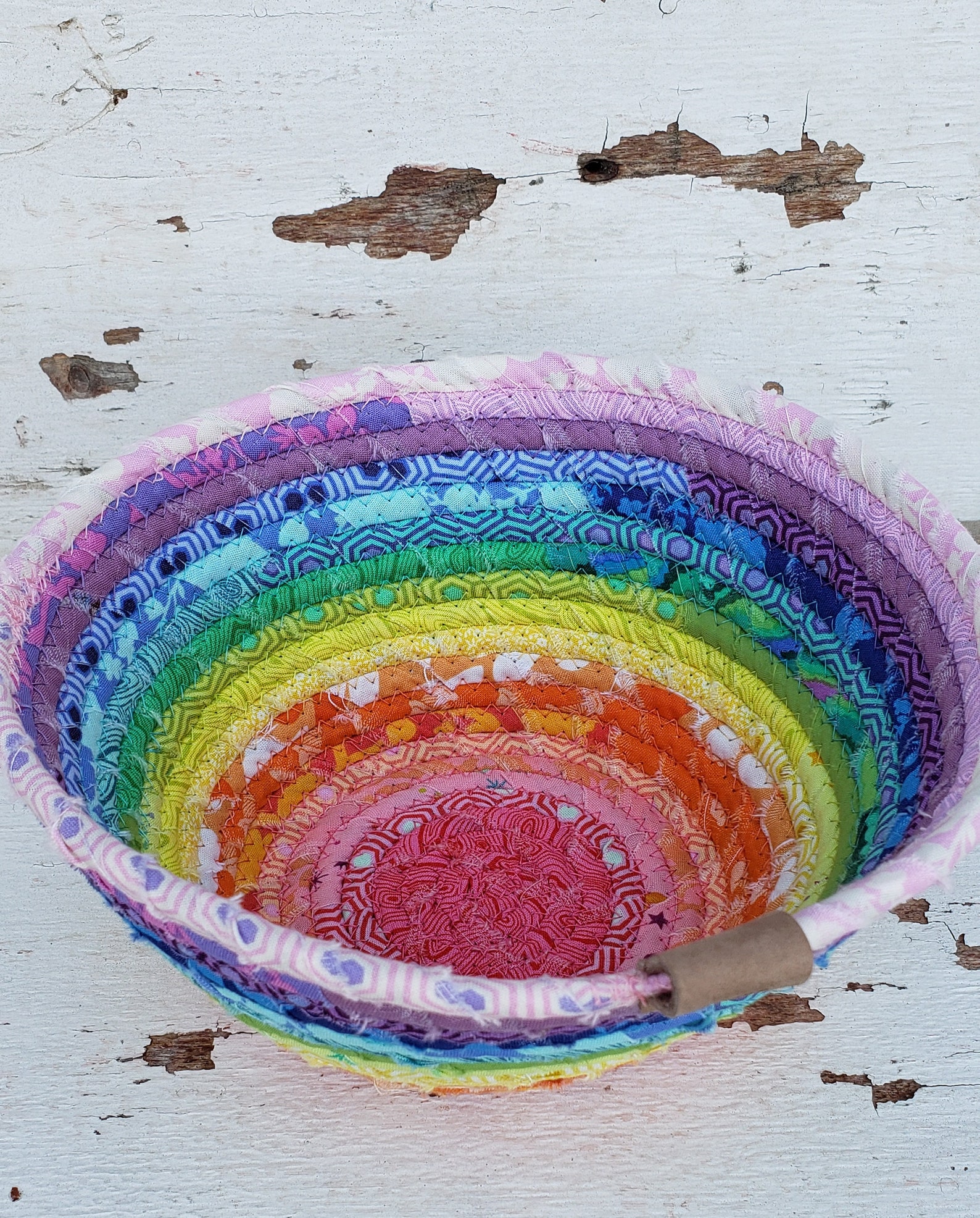 Fabric Scrap Bowl springtime Rainbow Rope Bowl Large - Etsy
