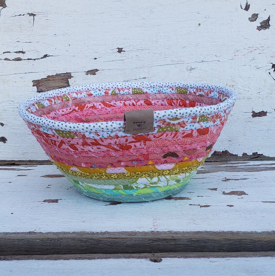 Fabric Scrap Bowl - {vintage Sunflower} - Colorful Rope Bowl, Large ...