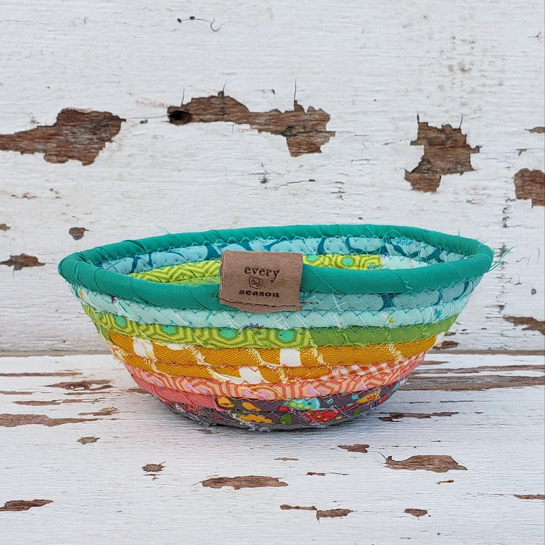 Fabric Scrap Bowl - {sun-kissed Garden} - Colorful Fabric Bowl, Rope ...