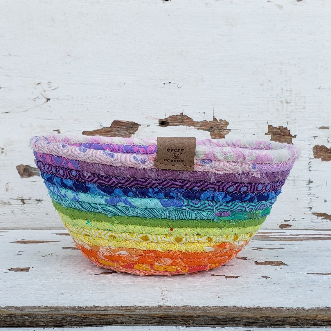 Fabric Scrap Bowl springtime Rainbow Rope Bowl Large | Etsy