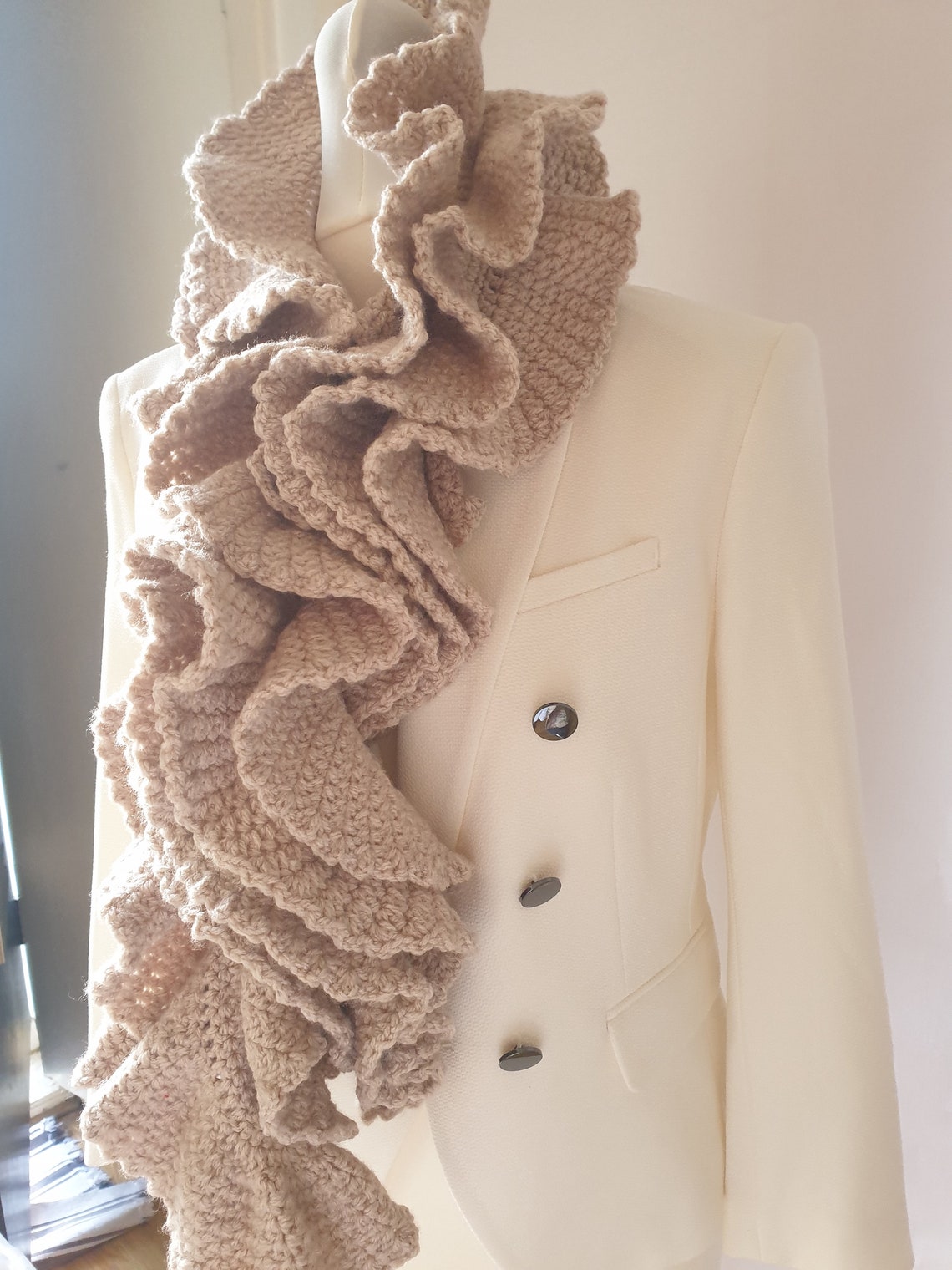 Hand Crochet Glamorous Scarf With Matching Headband - Etsy