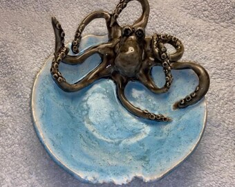Handmade Ceramic Octopus Sculpture: Brown and Teal Ocean Decor - Etsy