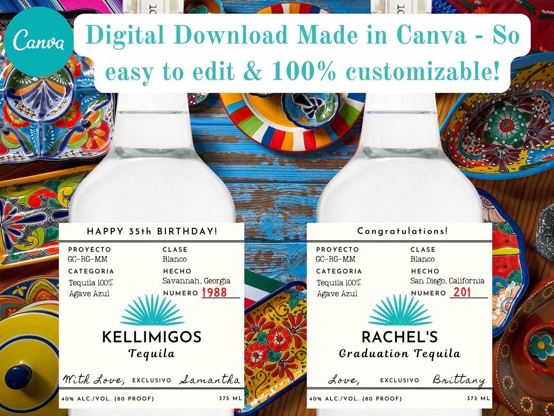 Personalized Tequila Label, Digital Download Birthday Tequila Label ...