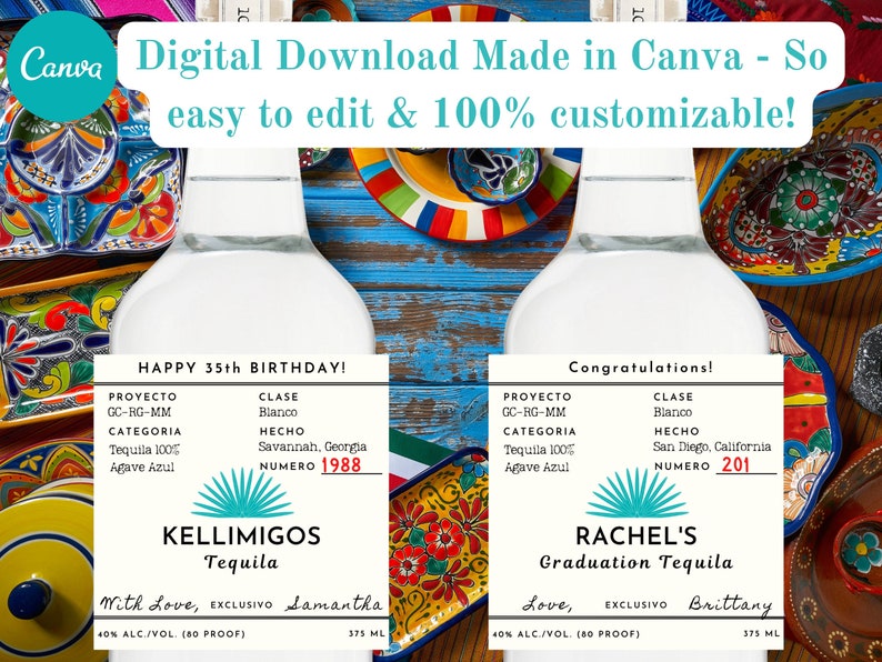 Personalized Tequila Label, Digital Download Birthday Tequila Label ...