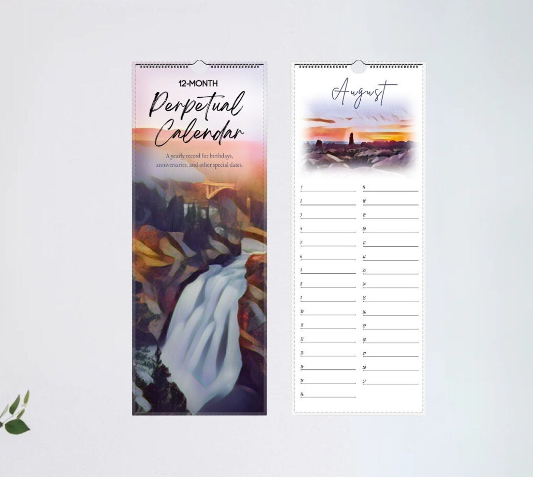 Perpetual Calendar Watercolor Landscapes 12-month Celebrations Calendar ...