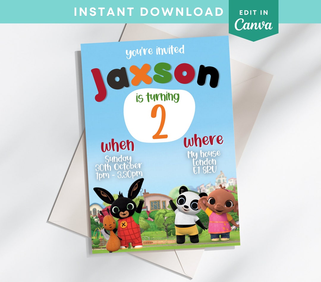 Bing Birthday Invitation Bing Theme Birthday Invite First Birthday ...