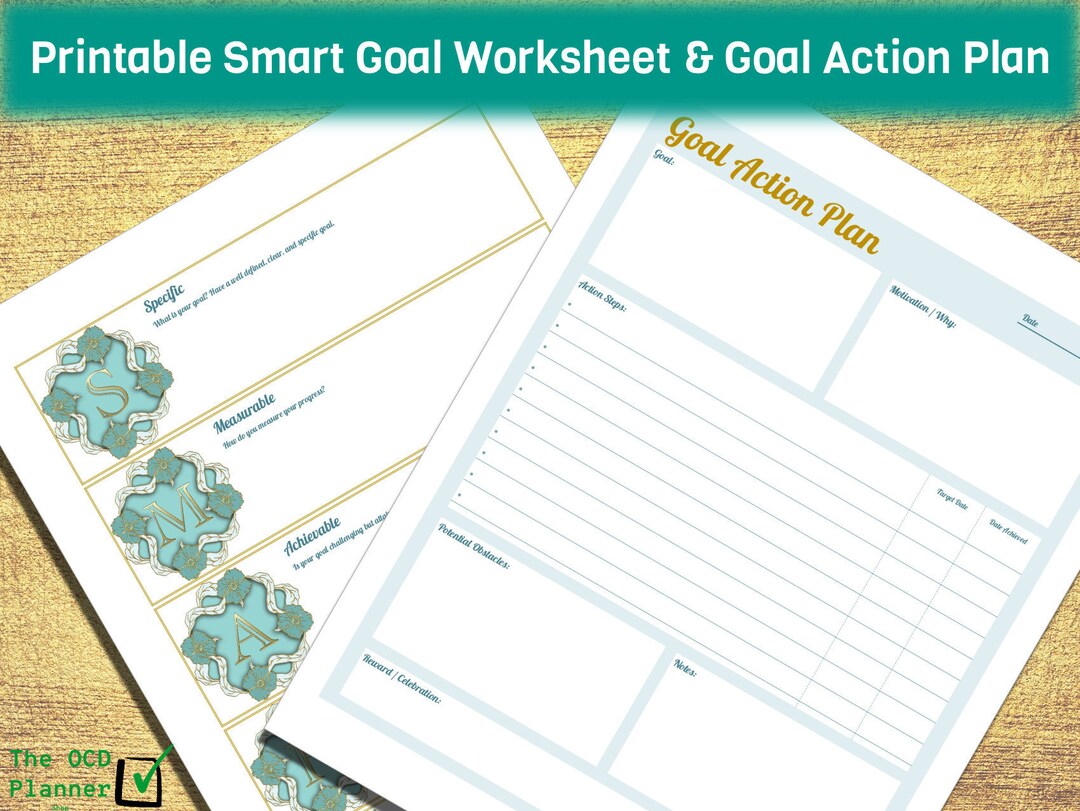 Printable SMART Goals Worksheet and Action Plan Worksheet, Goal Setting ...