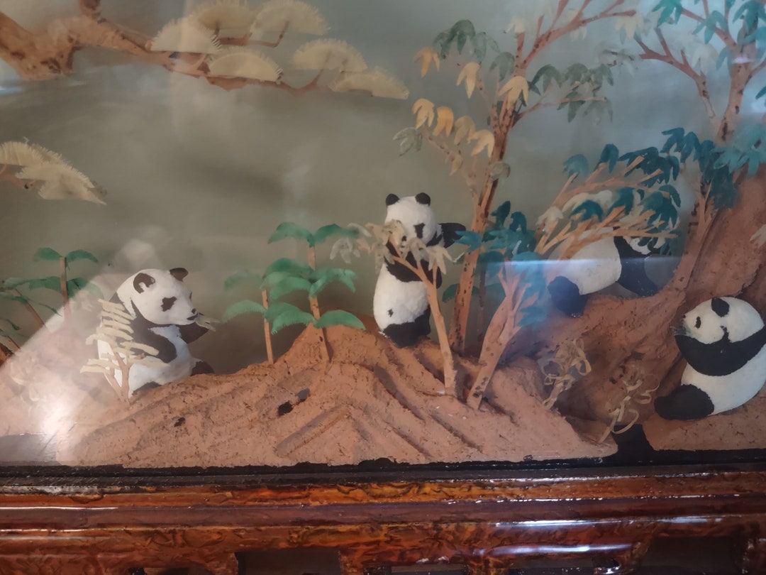 Beautiful Vintage Hand Carved Chinese Panda Bear Cork Diorama - Etsy